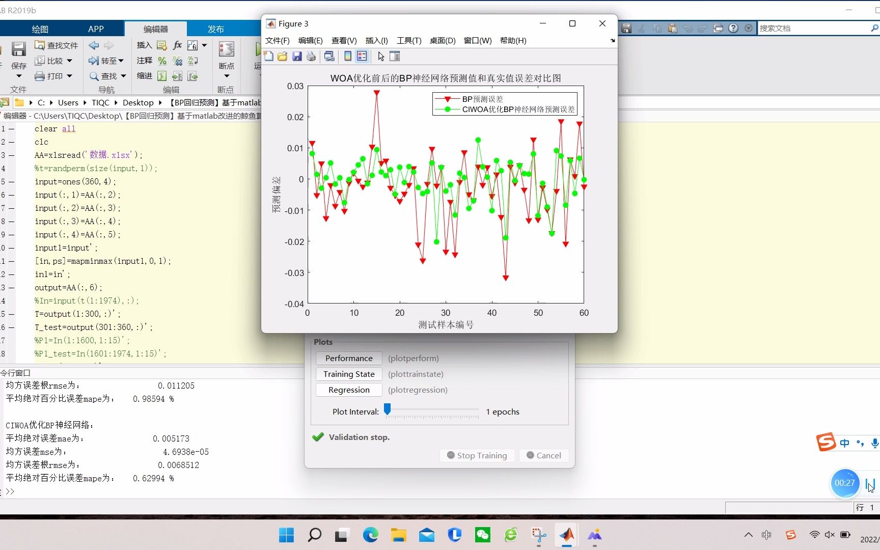 【BP回归预测】基于matlab改进的鲸鱼算法优化BP神经网络回归预测(...