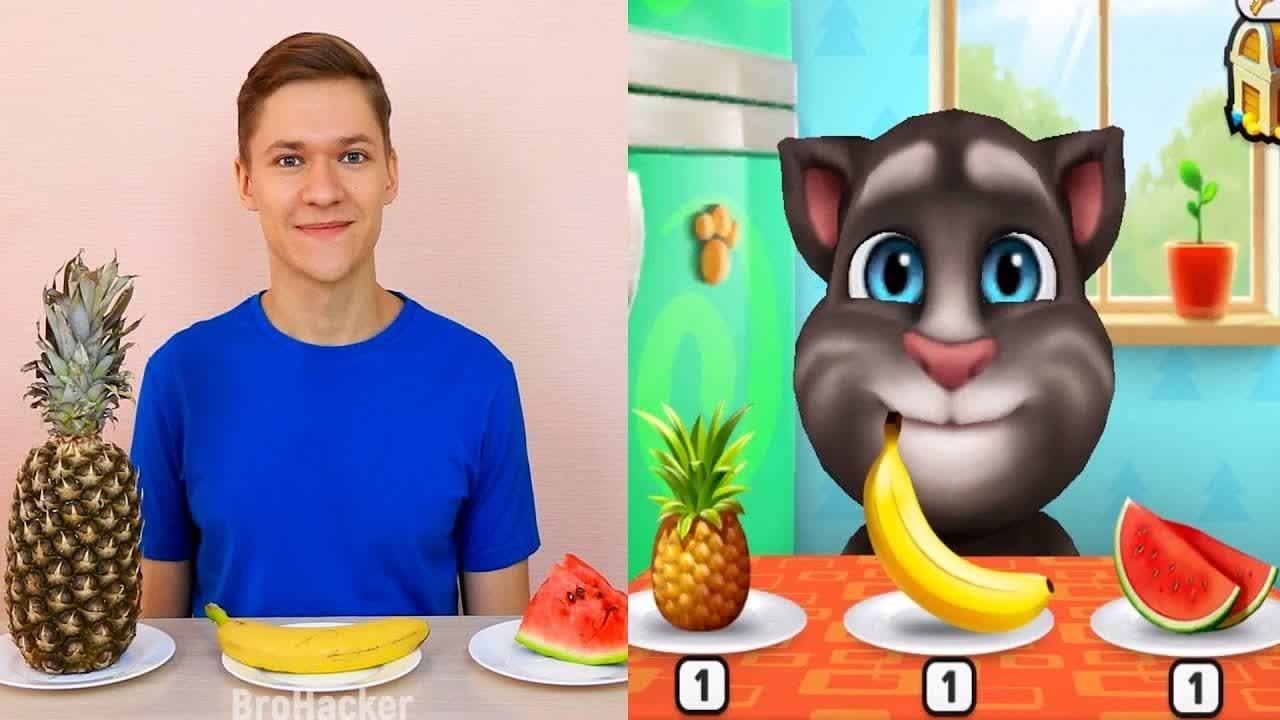 搞笑模仿秀:男孩模仿现实中的汤姆猫吃水果!