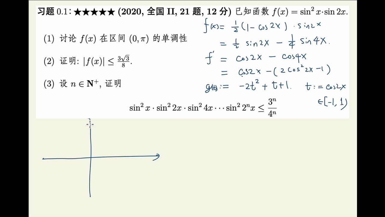 2020 全国理科II数学21题 (数列, 导数 三角函数)