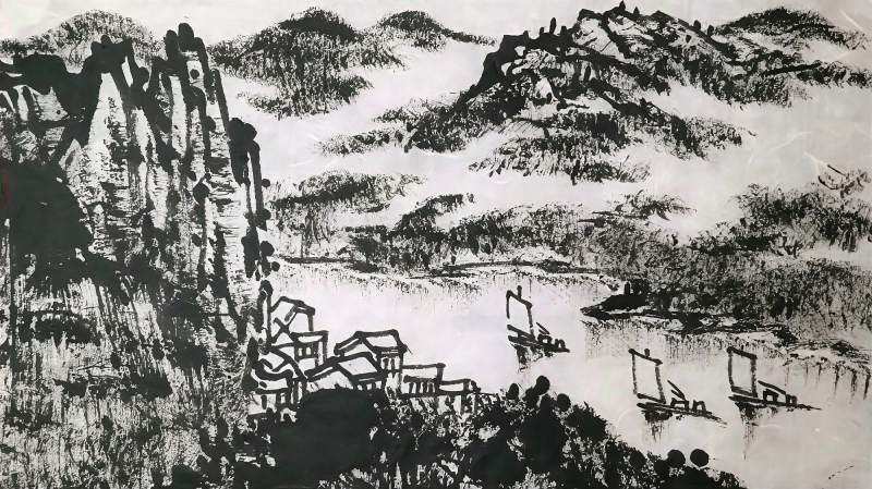 焦墨山水画的江河云山画法