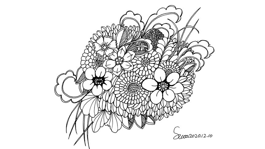 【Suoo.禅绕画】日常练笔20201210绘画过程/线描/黑白画/自由绘画