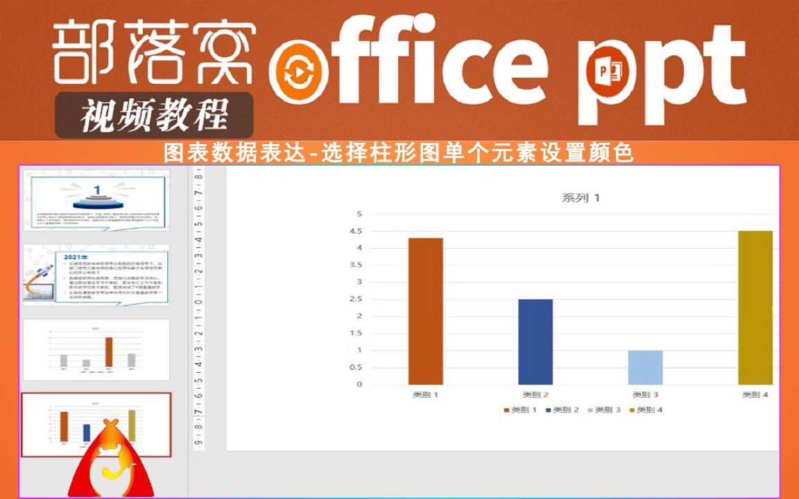 PPT图表数据表达视频:选择柱形图单个元素设置颜色