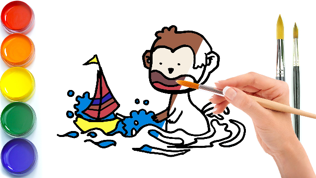 波比简笔画:教你画小猴子,认颜色学习英语,儿童轻松学画画