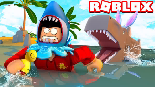 Roblox咬人鲨模拟器!打败大白鲨,获得复活节鲨鱼帽