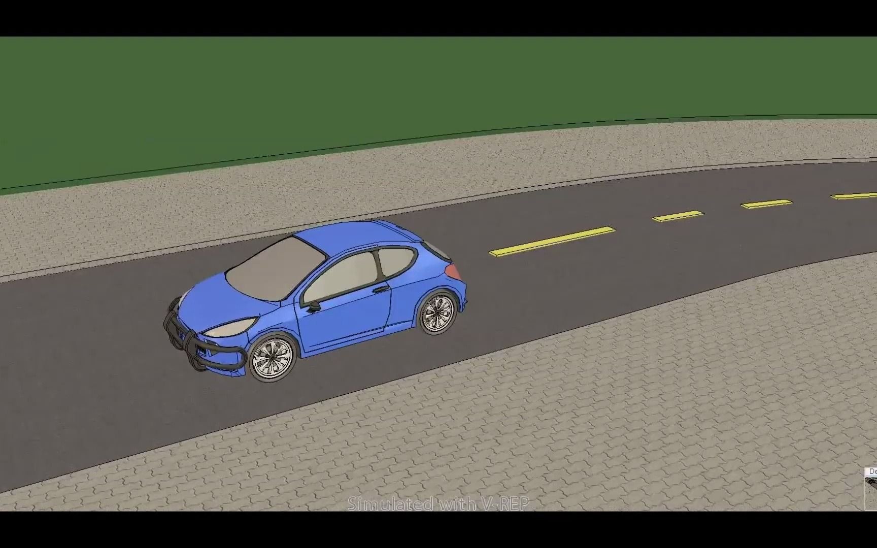 自动驾驶汽车仿真模拟自动驾驶车辆在以路缘为边界的双车道轨道上行驶