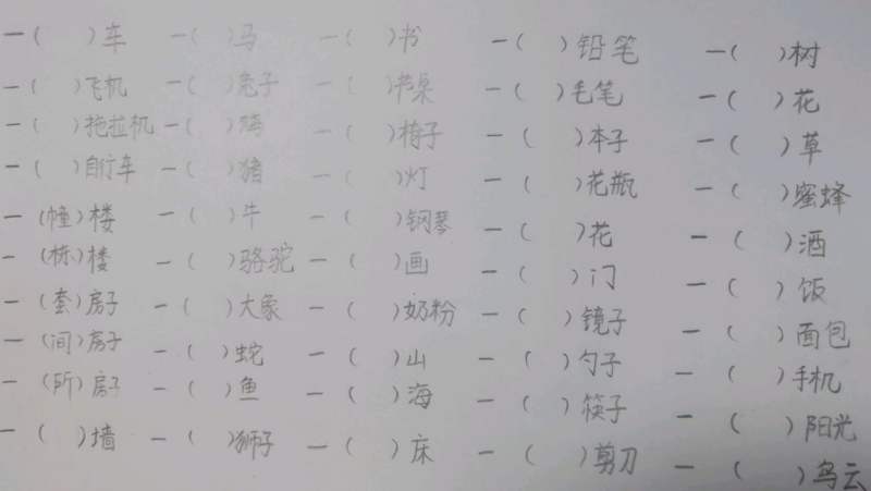 一下《语文园地一》,涵盖看得到的所有量词,小朋友一口气填完读