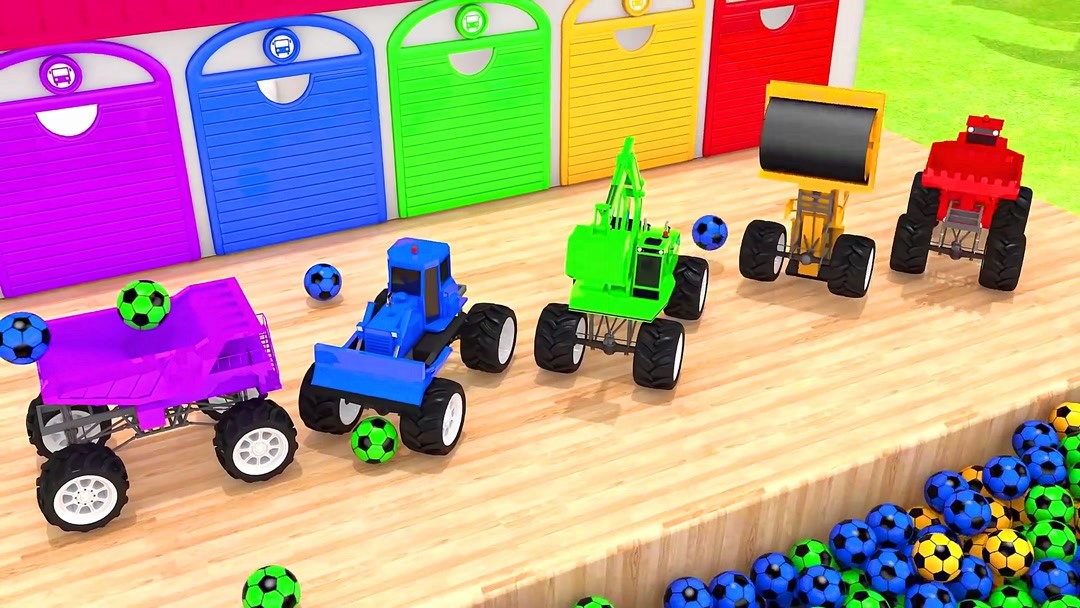 工程车卡通动画 推土机压路机救援翻斗车