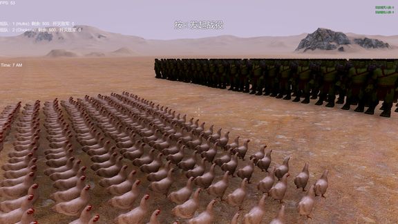 战争模拟器 500只鸡大战绿巨人浩克,今晚绿巨人可以吃鸡了