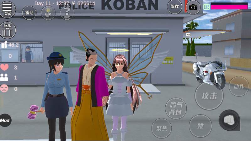 樱花校园模拟器：小夕把从城堡带出来的古人给送进派出所调查了？