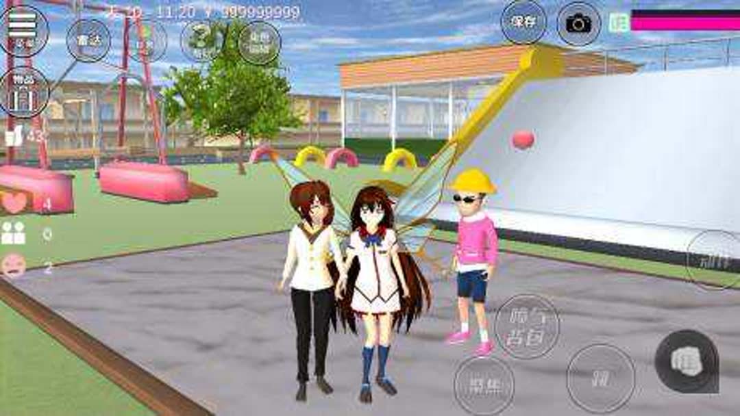 樱花校园模拟器:小夕带着三枝和一位男同学翘课跑出来玩滑滑梯?