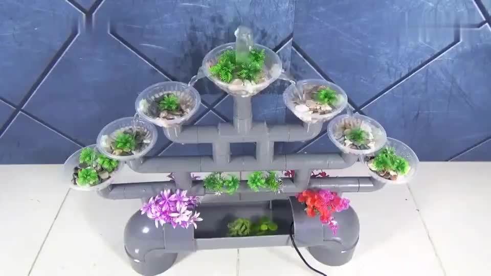 牛人创意:广西靓仔用PVC管自己制作,喷泉瀑布流水观赏鱼缸!