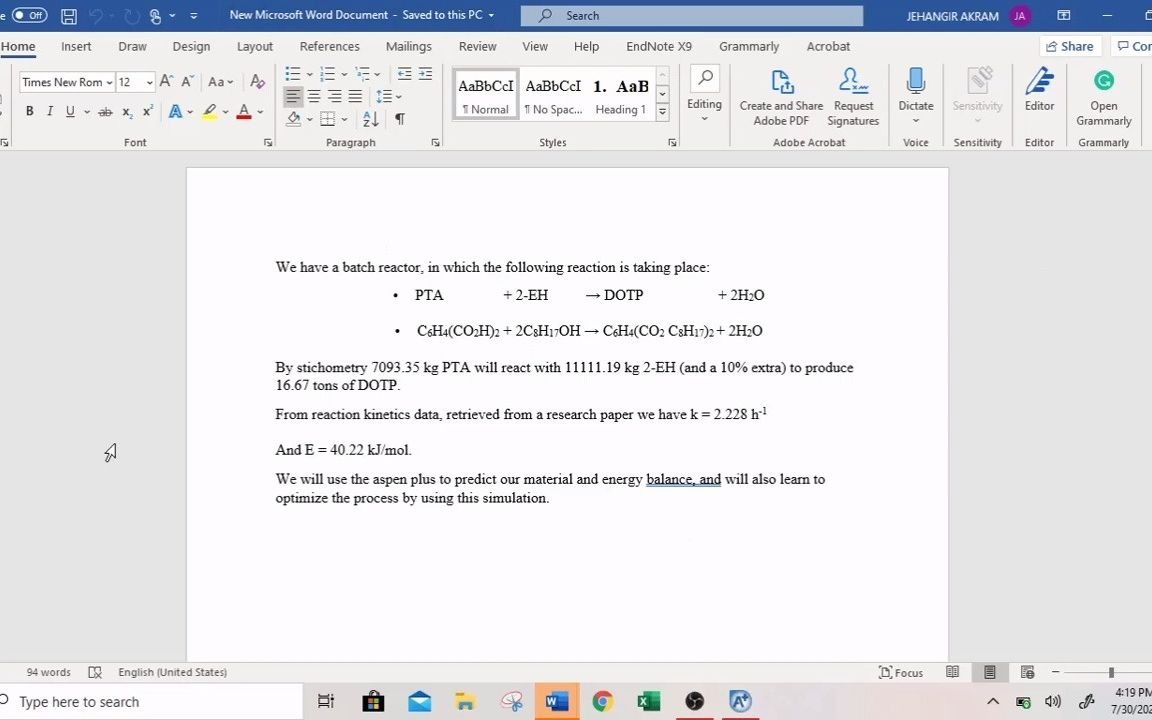 Batch Reactor Simulation in Aspen Plus
