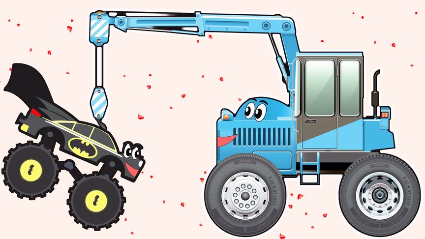 工程车救援队、儿童卡通动画,合力救助被困越野车,修补破损公路