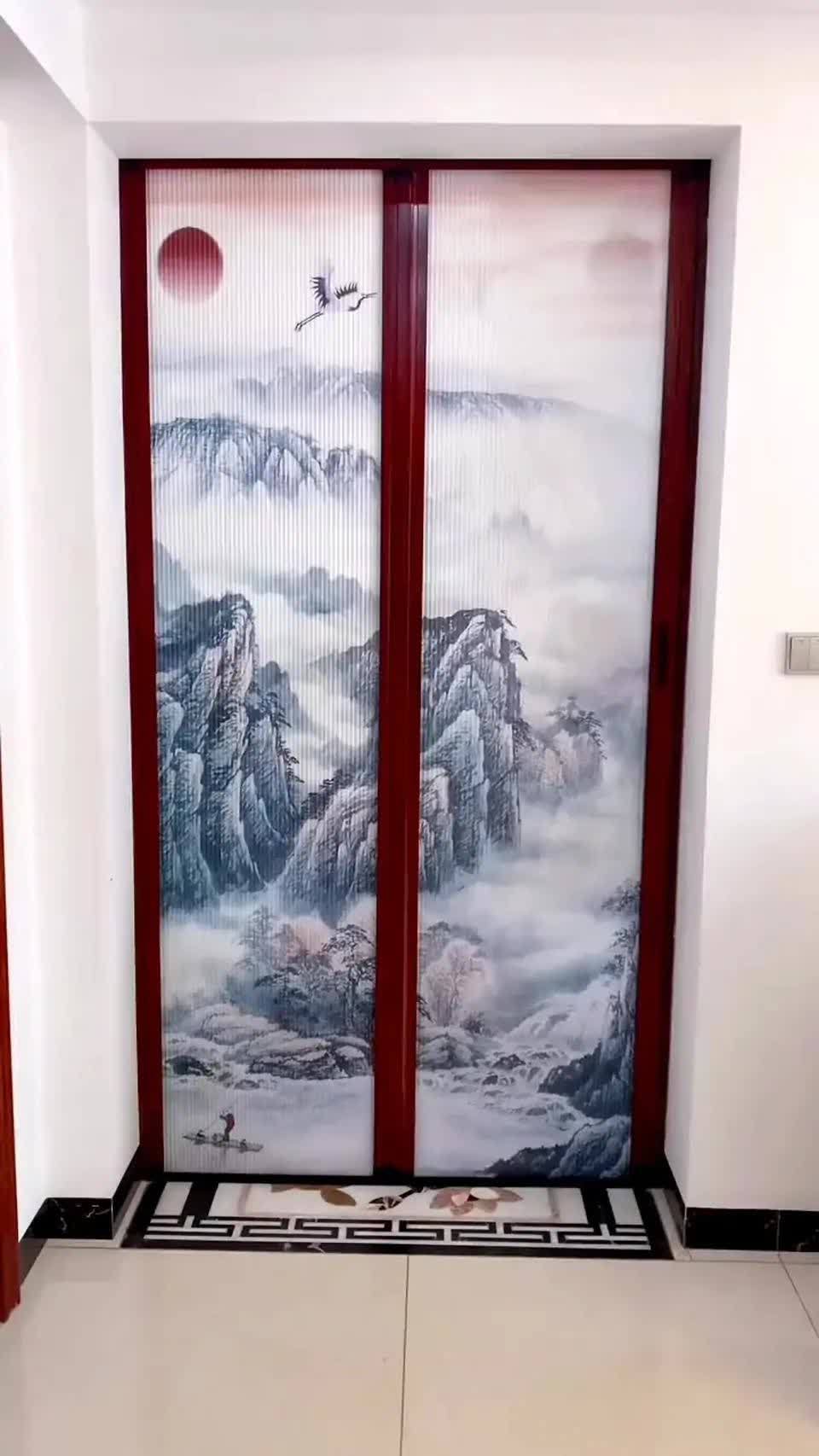 节省空间的山水画隐形推拉隔断门你喜欢吗?