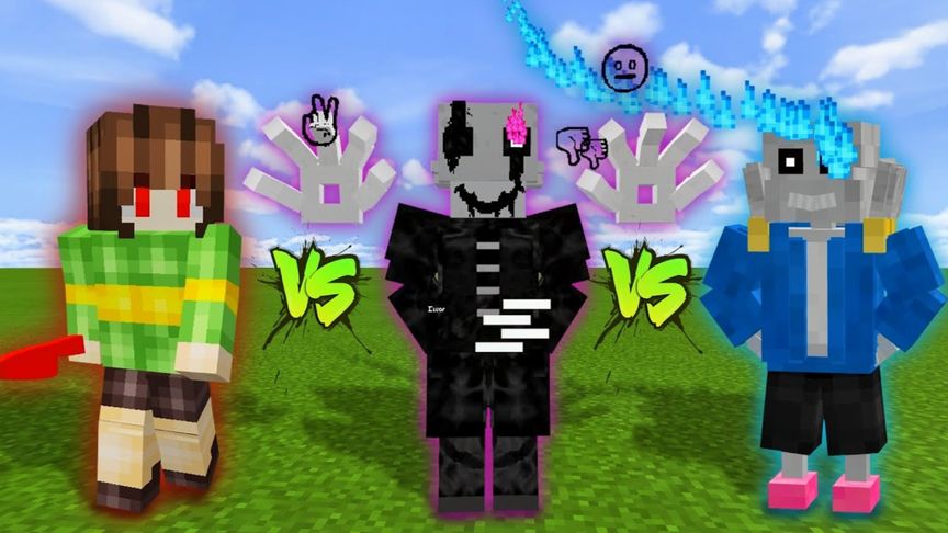 我的世界传说之下模组人气角色大乱斗,sans对战Chara和Frisk