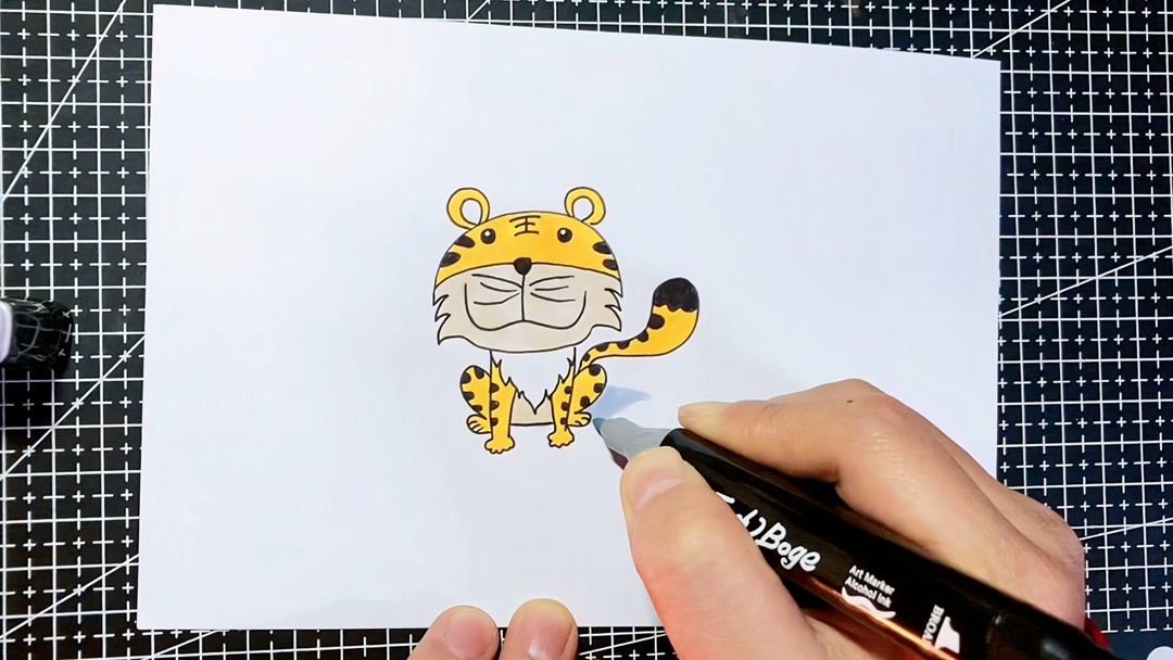 虎年吉祥物,卡通简笔画老虎画法第二款,宝妈必备收藏少儿美术课