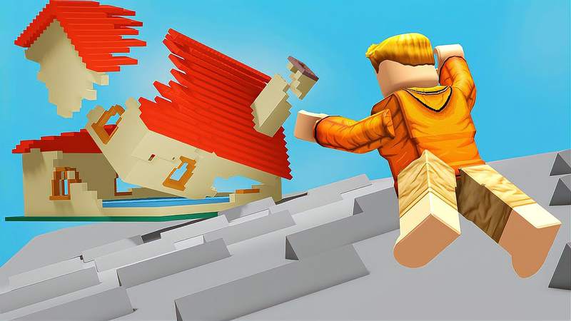 Roblox房屋滑滑梯:把整个房子推下滑梯会发生什么事?
