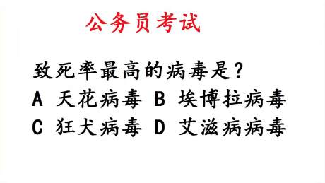 公务员考试题:致死率最高的病毒是?死亡率100%!