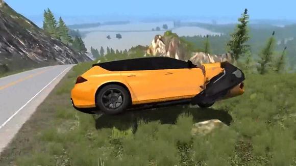 车祸模拟,小车路边撞车,损伤严重