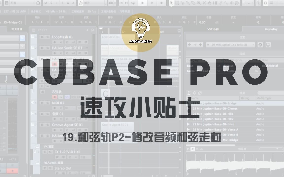 【中文字幕】Cubase Pro速攻小贴士-19.和弦轨P2-修改音频和弦走向