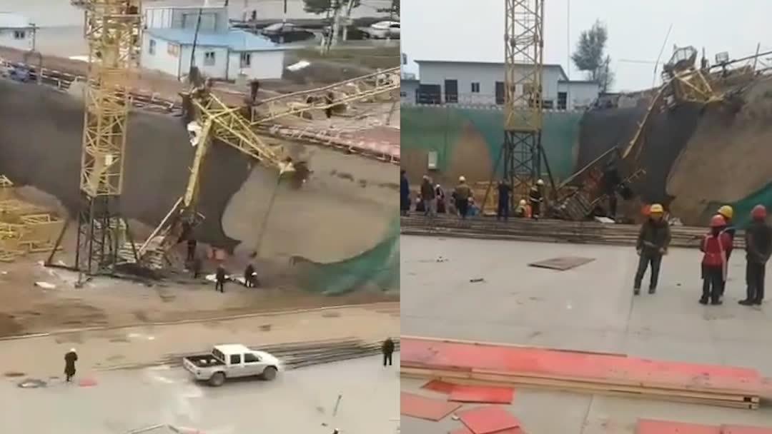 突发!甘肃一工地内30米高塔吊倒塌砸中职校楼顶,致1死2伤