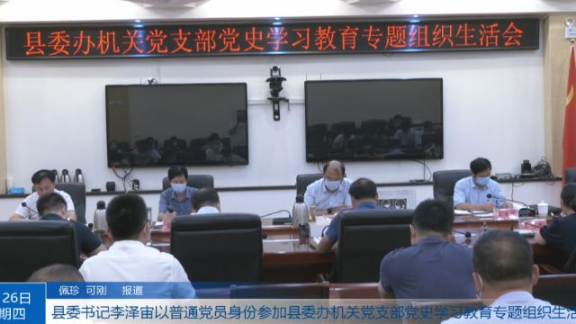李泽宙参加县委办机关党支部党史学习教育专题组织生活会