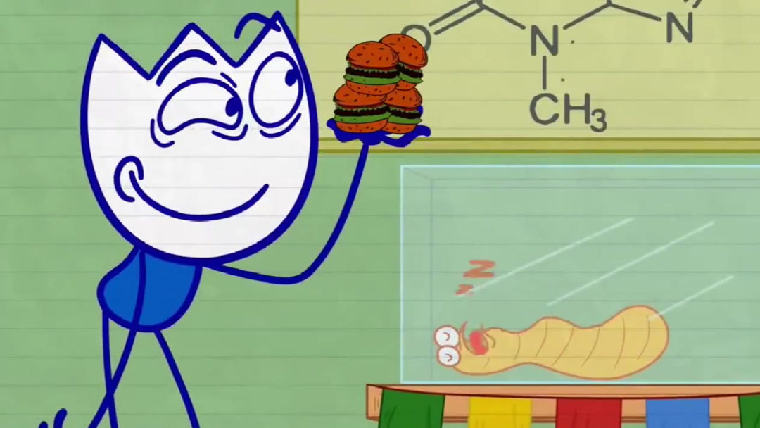 铅笔动画:铅笔人给蚕宝宝喂了汉堡,蝉宝宝变成了蝴蝶!