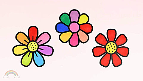 早教学画画, 手把手三小花朵简笔画画法及配色上色, 实用快学