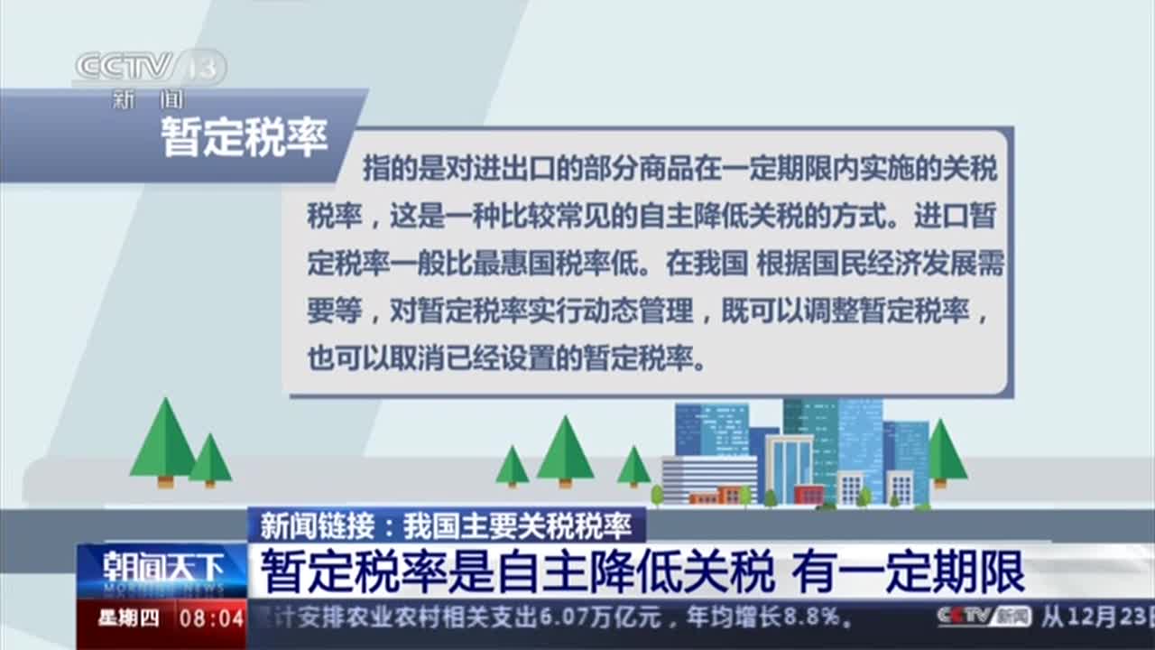 我国主要关税税率:最惠国税率 暂定税率 协定税率 特惠税率