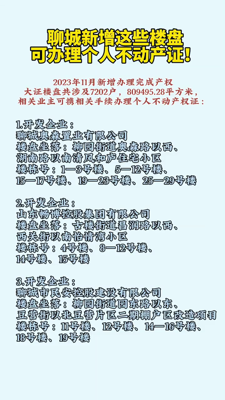 聊城新增这些楼盘可办理个人不动产证!