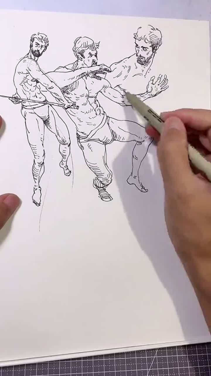 炎热的夏天,慵懒的线条手绘画画速写艺术在动态速写