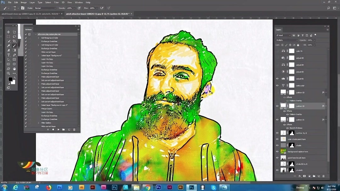 快速制作手绘水彩颜料艺术画效果PS动作教程