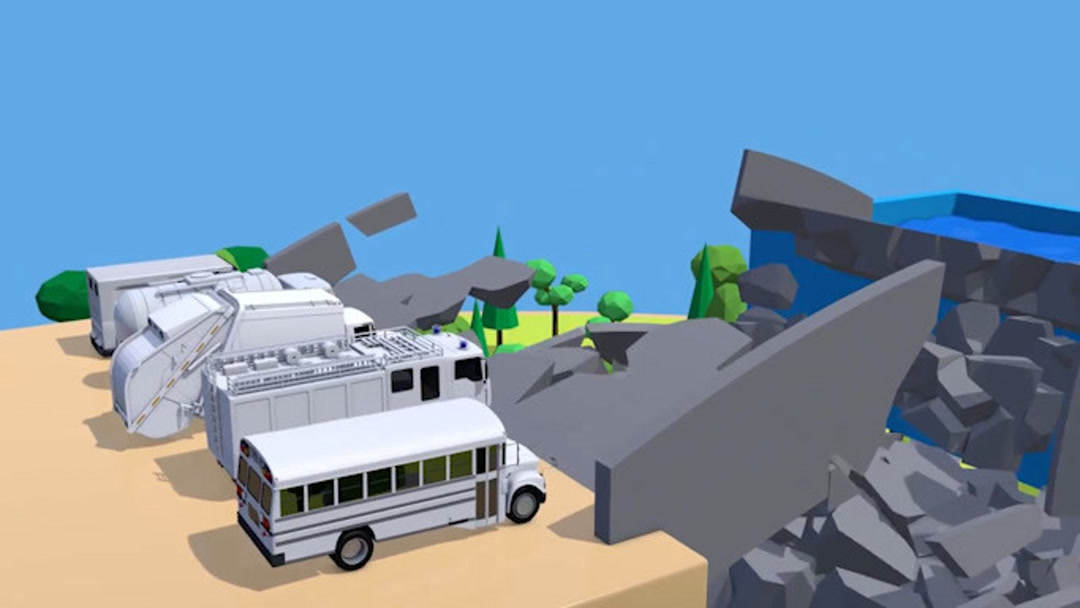 工程车施工动画 第51集 桥被劈断了工程车过不去了