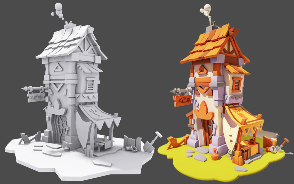 【3Dmax建模】卡通动画场景制作,0基础场景建模思路讲解