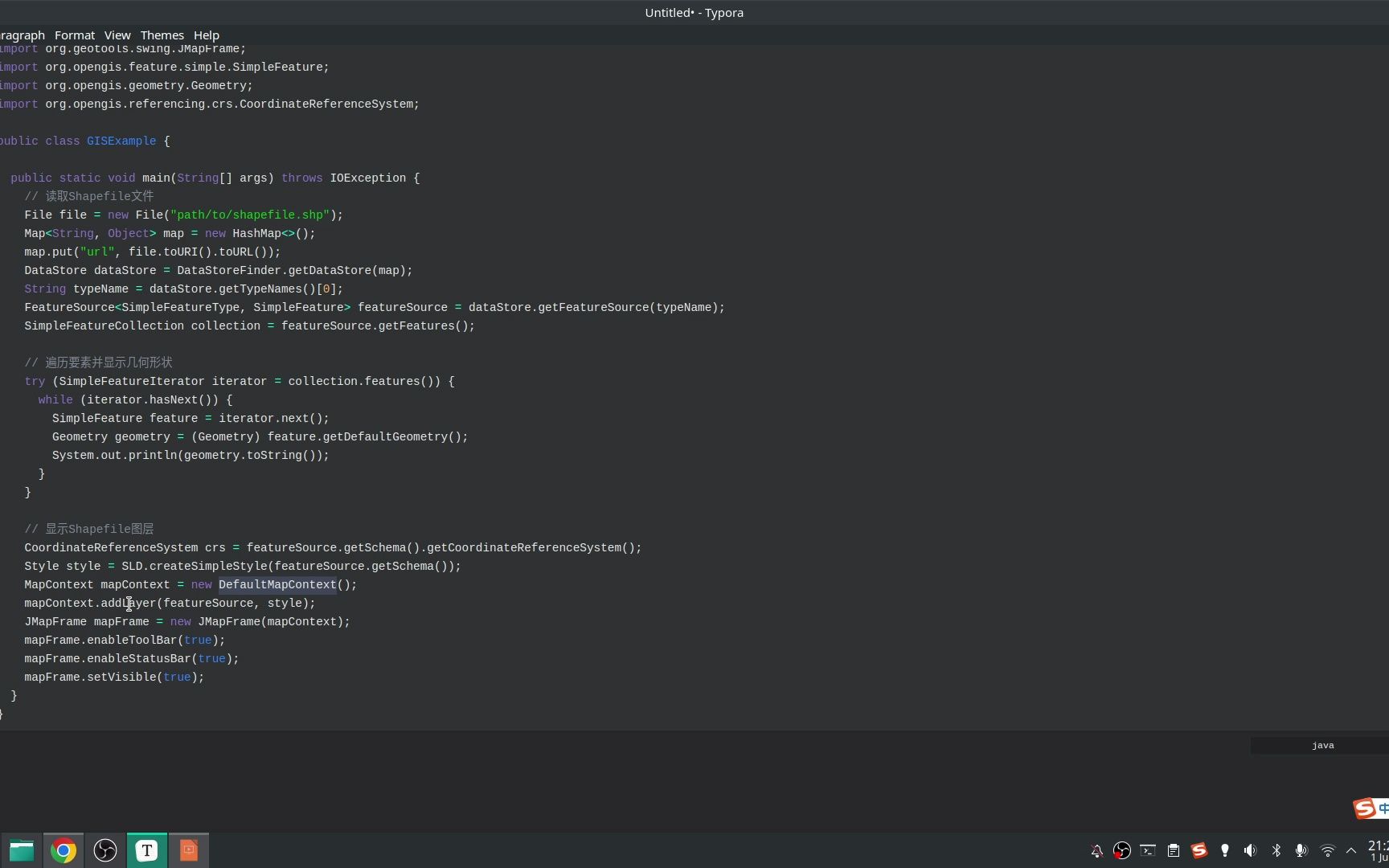 GIS基础:java geotools库读取和显示Shapefile文件代码示例