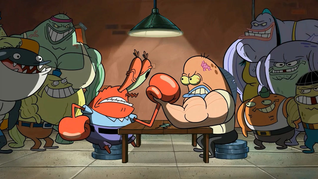 海绵宝宝:痞老板为战胜蟹老板竟拆下自己店里的手套,真是太拼了