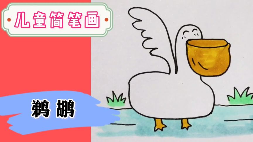 简笔画教学 大嘴巴的鸟 它叫鹈鹕 吃鱼虾能存很多吧