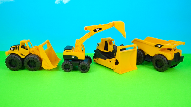 汽车玩具开箱试玩,挖掘机、翻斗车、推土机、装载机、工程车模型