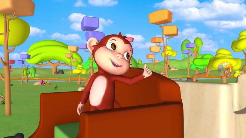 森林里的小动物,有趣的猴子驾驶木制火车给熊猫大象兔子送彩盒