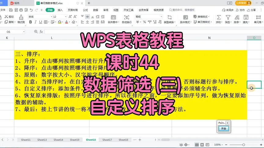WPS表格教程——课时44 数据筛选——自定义排序