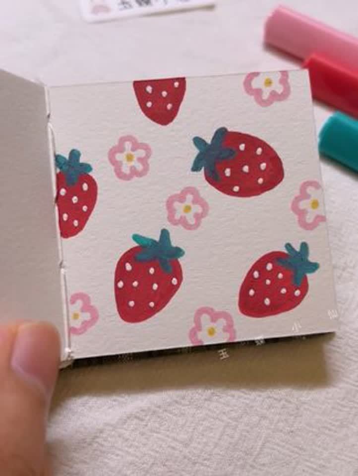 今天来画草莓插画原创,丙烯马克笔简笔画教程,画笔白噪音,声控沉浸式...