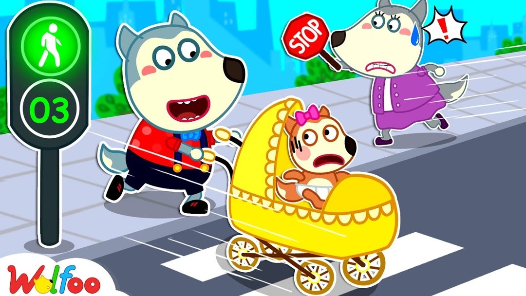沃尔夫动画:安全过马路,沃尔夫学习看红绿灯,儿童安全提示