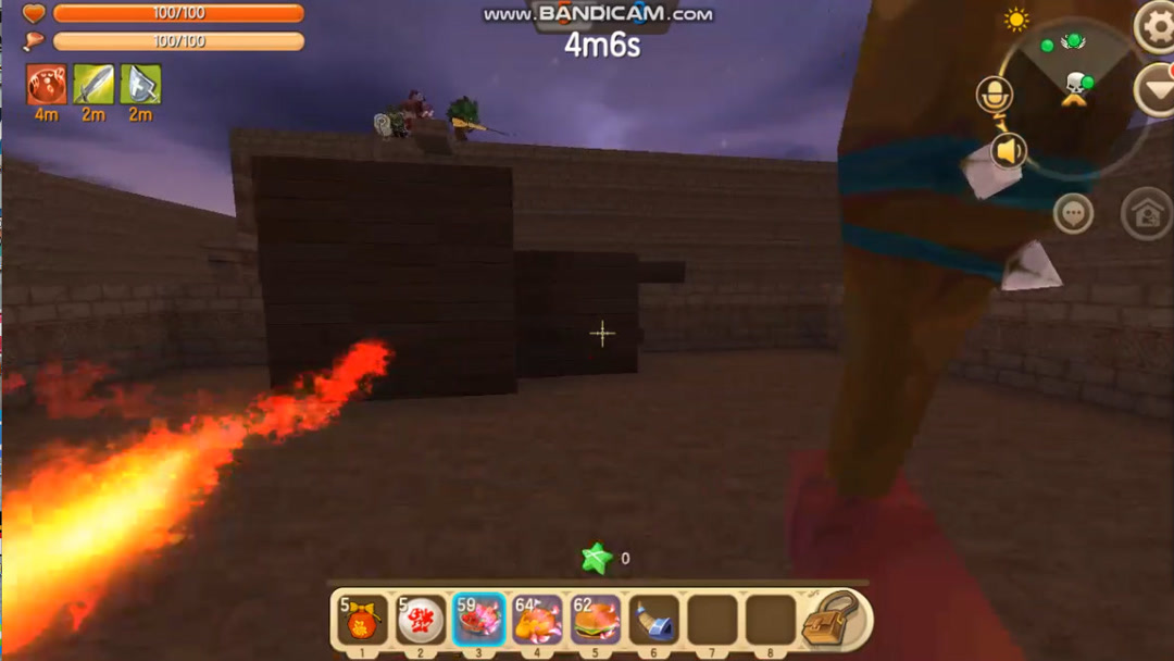 迷你世界 野人来了 2个小伙伴跑在楼顶 野人都上不去 输的心