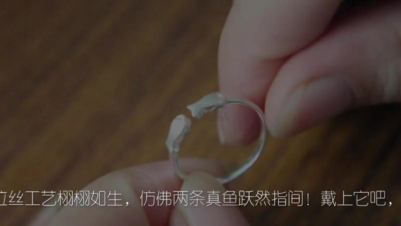 s925纯银手工小鱼开口戒指