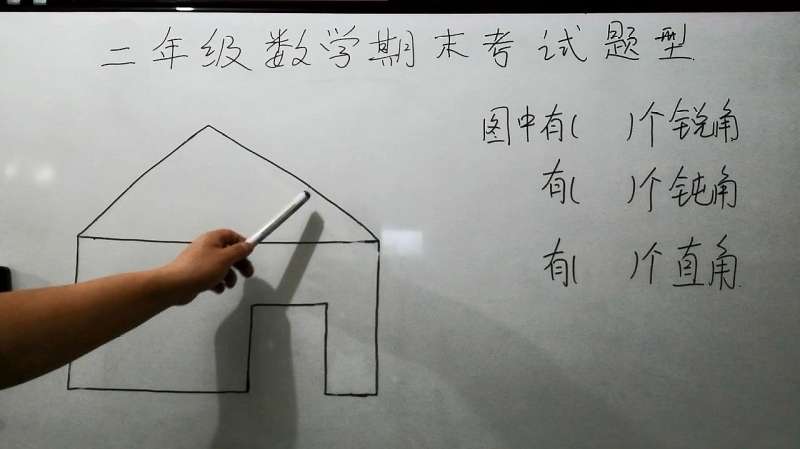 二年级数学:图形中有()个锐角,有()个钝角,有()个直角