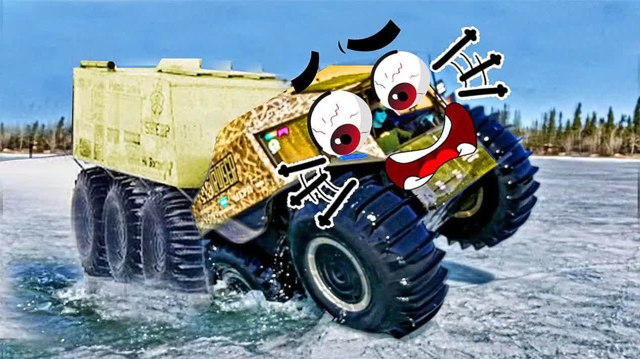 儿童趣味动画:巨型力量强大的卡车被冰块冻住了,善良拖车来救他