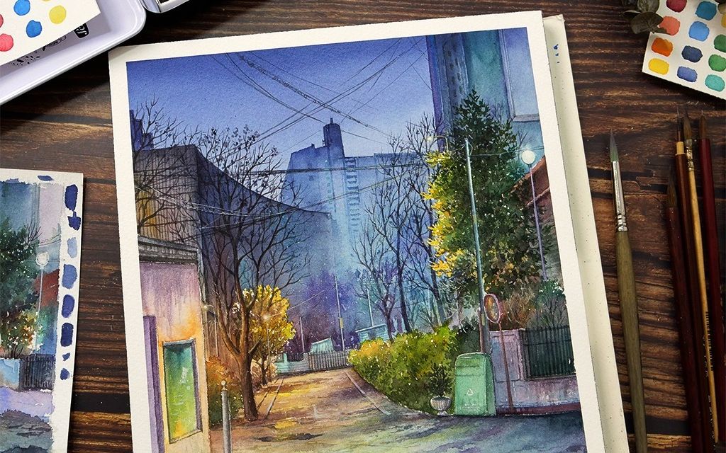 【水彩】11月城市夜景绘画系列,温暖而美好的光亮～