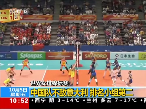 [新闻直播间]世界女排锦标赛 中国队不敌意大利 排名小组第二