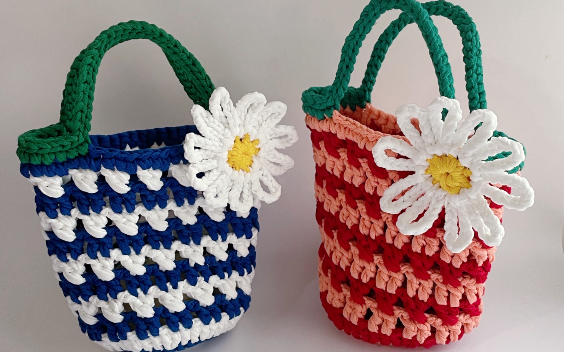教程2 撞色花朵手提包手工编织钩针