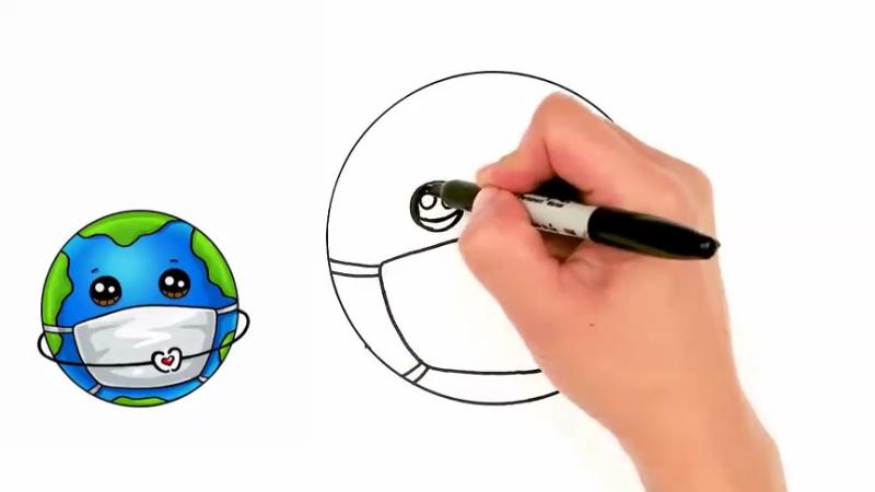 全球抗疫简笔画,陪孩子在家画一个戴口罩的地球